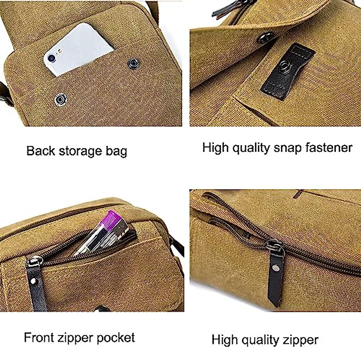 MosaiRudo Men's Canvas Small Messenger Bag,Casual Shoulder Bag for Men Women,Chest Bag Travel Carry Bag，Multi-pocket Purse for Cell Phone, Portable Mobile Phone Coin Bag (Black)