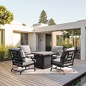 Grand patio 5PCS Patio Furniture Set with 29 in Fire Pit Iron Coated Outdoor Chairs with Gray Cushions Propane Gas Fire Table