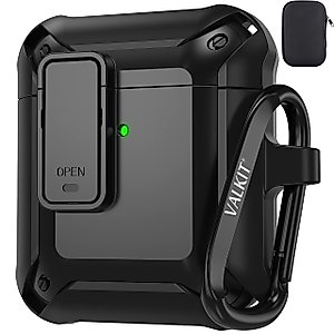 Valkit for Airpods Case Cover for Men with Lock, Military Armor Series Full-Body Air Pod Case with Keychain Cool Apple AirPods Shockproof Protective Case for AirPod 2 & 1
