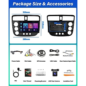 2G+32G for Honda Civic 2001-2005 Radio, Hikity Android 11 Car Stereo Wireless Apple Carplay Android Auto, 9 Inch Touch Screen Car Radio with Bluetooth/GPS Navigation/WiFi/HiFi/Split Screen