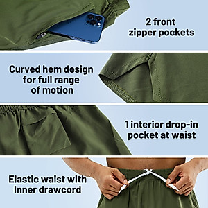 MIER Men's Quick Dry Running Shorts Comfortable Gym Shorts with Zipper Pockets, No Liner, Army Green, M