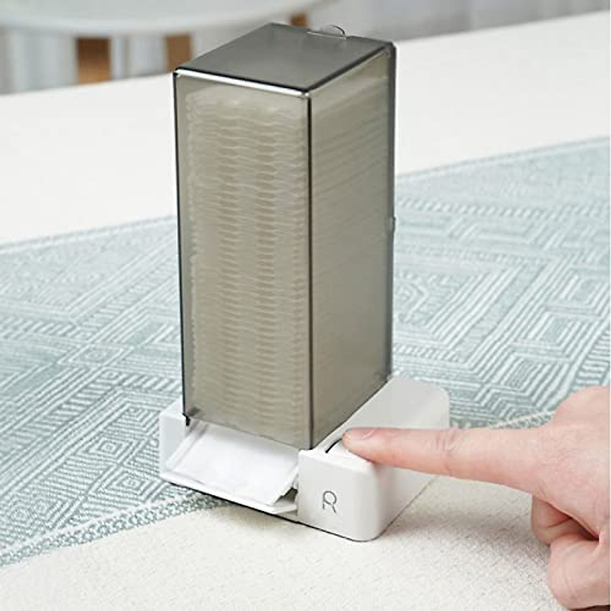 Automatic Cotton Pad Holder Plastic Cosmetic Pads Dispenser Makeup Cotton Press Out Square Container for Vanity Storage and Organizer (Grey) (FG-01)