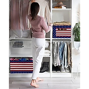 Storage Bins Large Storage Basket,Independence Day USA Flag Star Collapsible Storage Bins with Handle,Red White White Stripe Blue Storage Baskets Cube Organizer for Shelves Closet Nursery 1PC