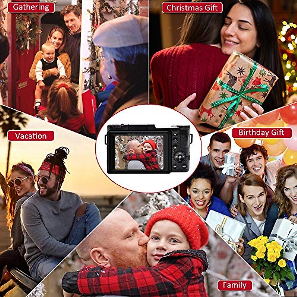 Digital Camera Vlogging Camera Full HD 2.7K 30MP Vlog Camera for YouTube Compact Digital Cameras with 32G Memory Card and 2 Batteries（Fixed Focus）