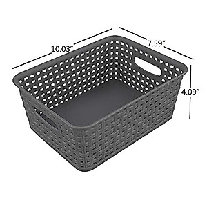 Anbers Small Plastic Storage Basket, 10.03" x 7.59" x 4.09", Pack of 6, Gray