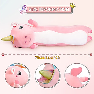 Unicorn Plush Pillow Long Soft Unicorn Body Pillow Big Unicorn Stuffed Animal Toys Cute Large Hugging Pillow Kawaii Toy for Kids Girls Children Baby Shower Birthday Valentine(Pink, 70cm/27.5Inch)