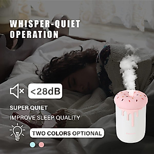 Portable Mini Cool Mist Humidifier - 250ml Small Diffuser with Night Light USB Personal Desktop Vaporizer for Plants Baby Bedroom Travel Office Home Auto Shut Off 2 Mist Modes Super Quiet Pink