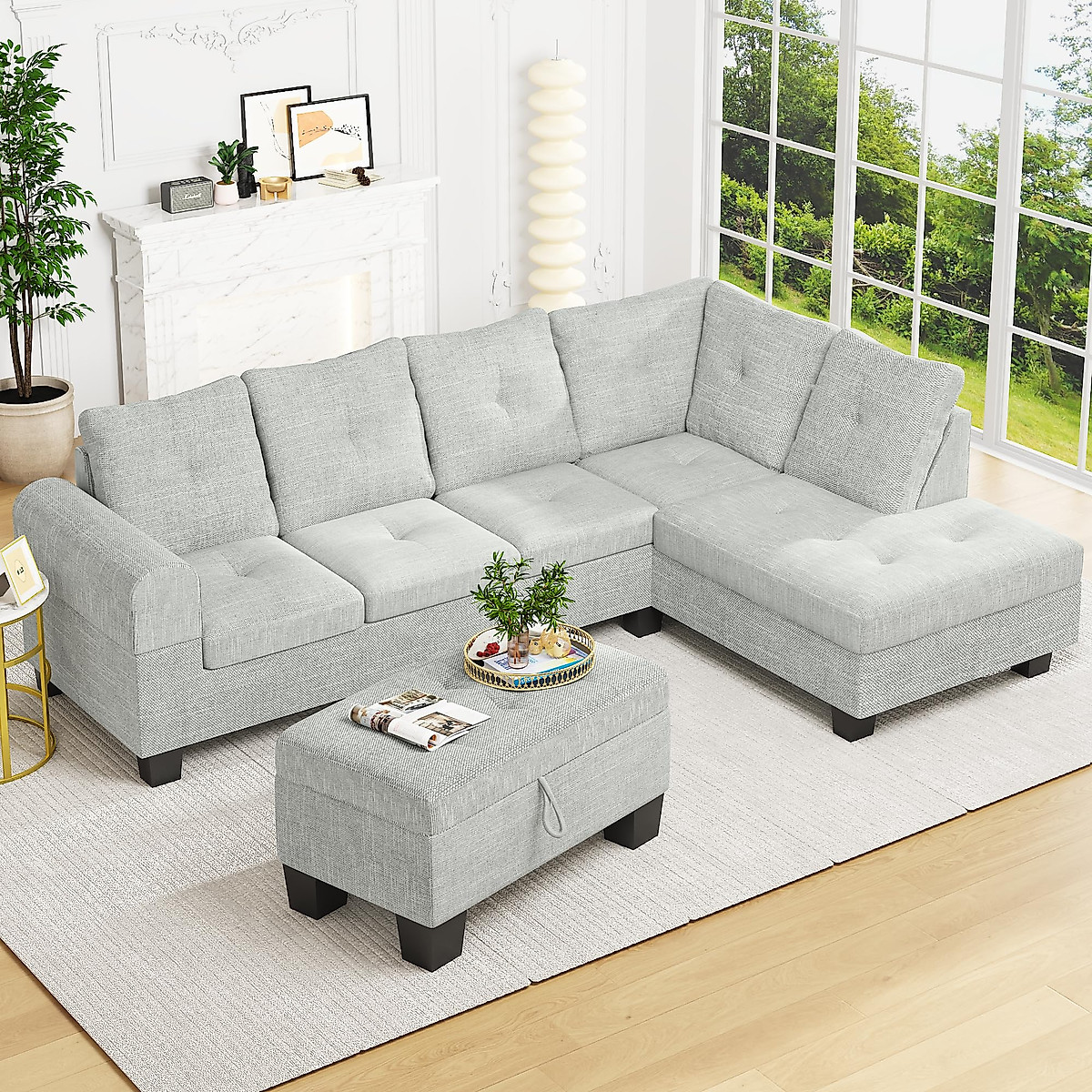 AWQM Modular Sectional Sofa with Ottoman, Fabric L-Shaped Couch with Chaise & Cup Holders, Living Room Furniture Sets Sectional Sofa Set, 6 Seat Corner Couch Sofa for Living Room, Apartment