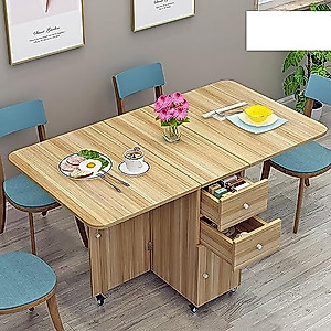 BytugI Drop Leaf Table, Movable Folding Dining Table, Multifunctional Extendable Kitchen Table, Round Edge, Storage with Drawer, for Dining Room, Kitchen (Black)(Color:Logs)