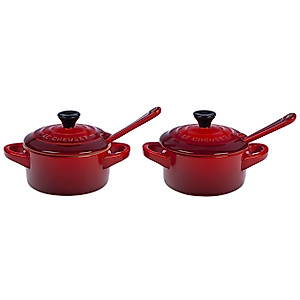 Le Creuset Stoneware Set of 2 Condiment Dish and Spoon Set, Cherry