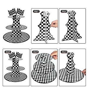 Racing Car Theme Cardboard Cupcake Stand,3-Tier Round Cupcake Holder Car Theme Dessert Stand for Racing Cars Birthday Party Supplies Decor