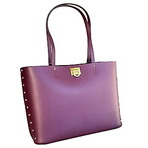 Michael Kors Manhattan Large Leather Tote Studded MK Logo Bag Bordeaux Leather