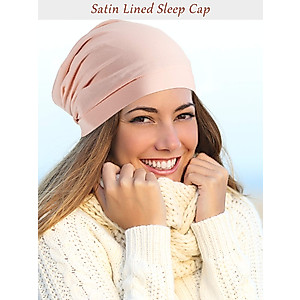 SATINIOR 4 Pieces Satin Lined Sleep Cap Hat Slouchy Beanie Slap Hat for Women (Black, Grey, Dark Blue, Pink), Medium