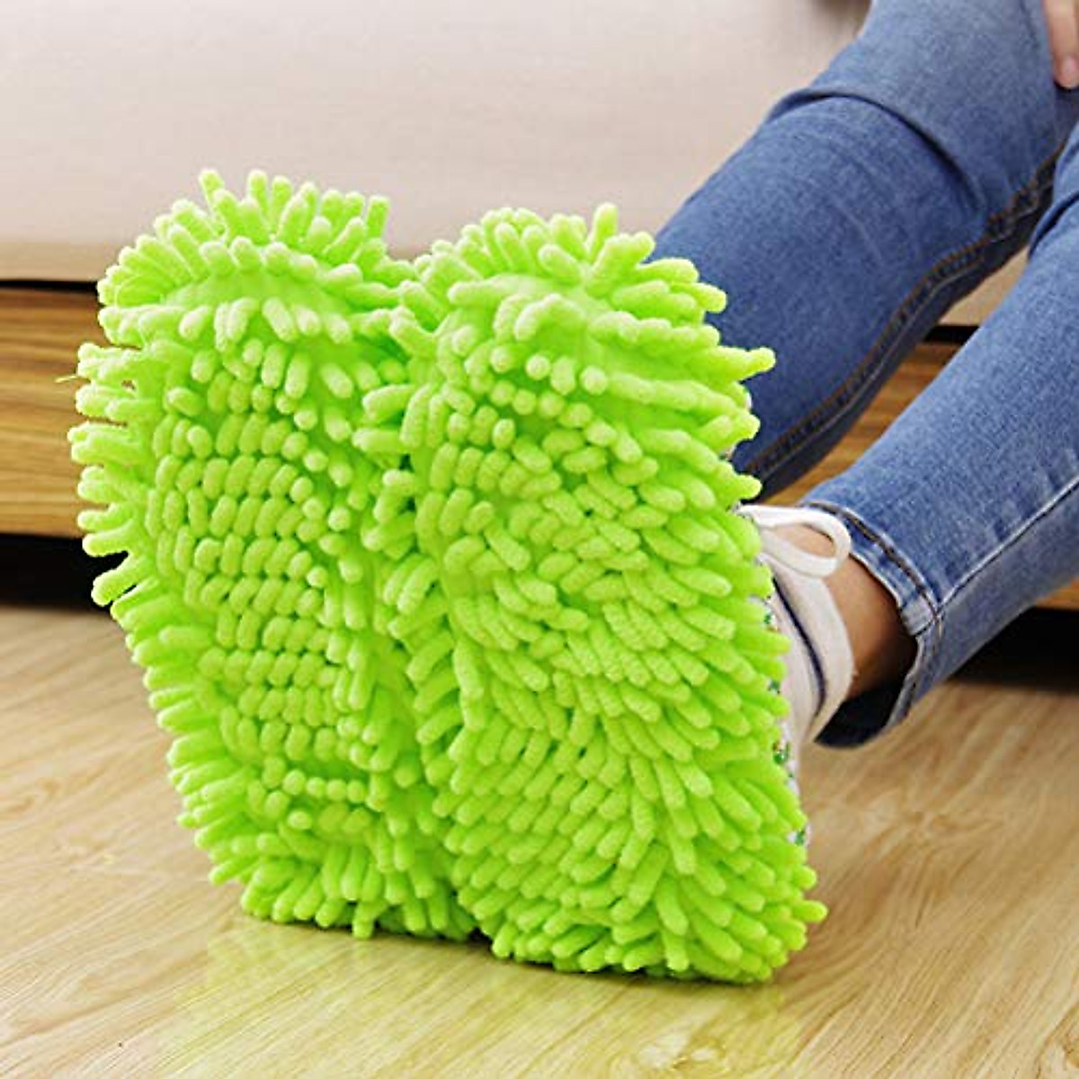 MOFLYS 3 Pairs/ 6PCS Mop Slippers, Microfiber Dust Mop Shoes Multifunction Floor Cleaning Shoe Covers Hair Cleaner Foot Socks Caps