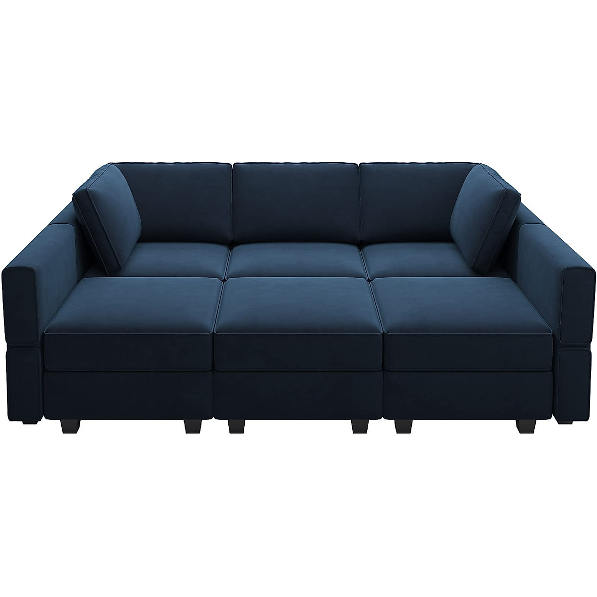 Belffin Modular Velvet Sectional Sofa with Chaise Lounge Sectional Sleeper Sofa with Storage Chaise Sofa Bed Couch for Living Room Blue