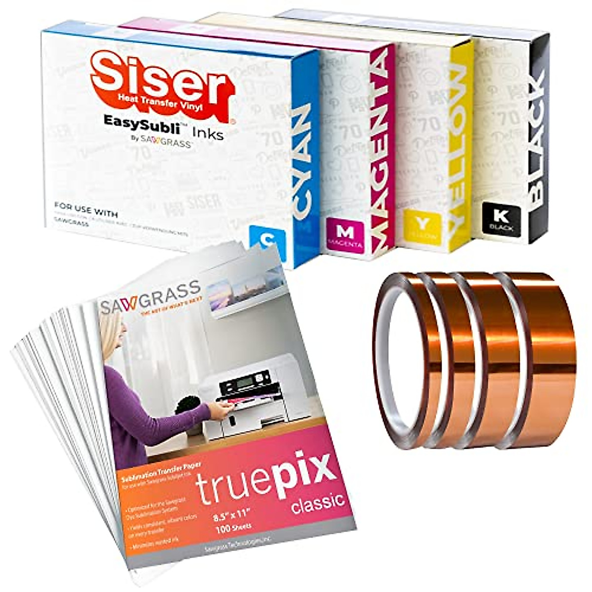 Sawgrass UHD SG500 Sublimation Color Printer Starter Bundle with Easysubli Inks, Sublimation Paper, Tape, Blanks, Designs
