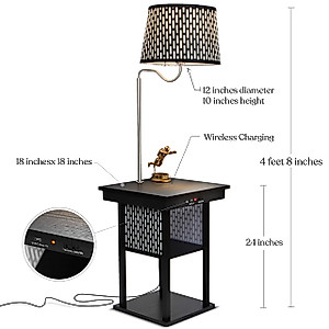Brightech Madison w. Table & Lamp Combo, Desk Lamp with Wireless Charging Pad and USB Port, Bedside Reading Lamp, Nightstand Lamp with LED Bulb for Bedroom, Living Room, Office - Classic Black