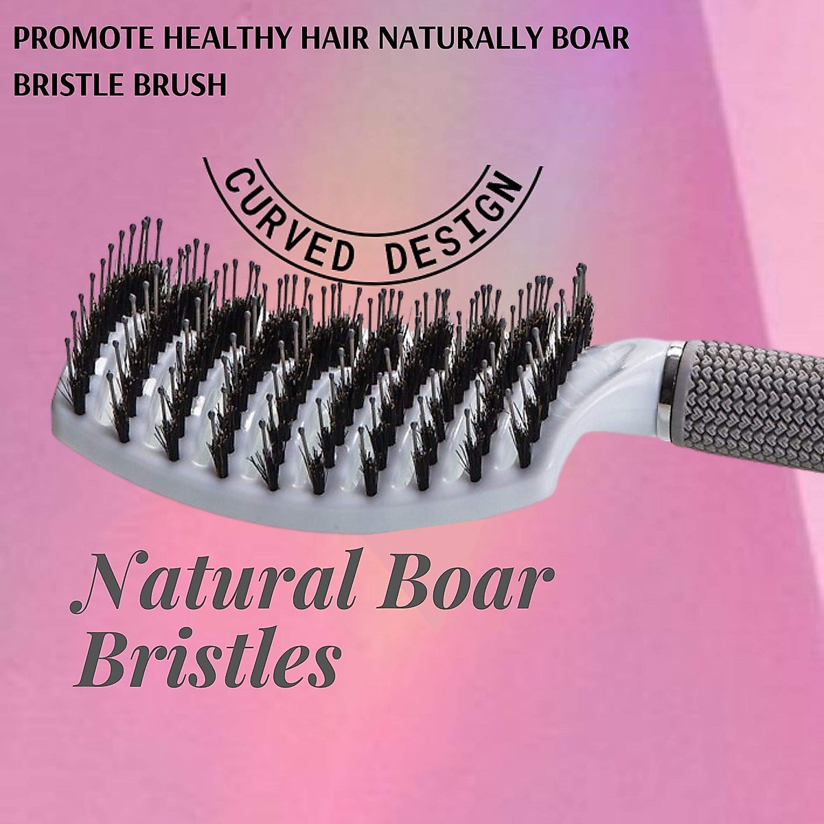 Curved Vented Boar Bristle Styling Detangling Hair Brush, Single White Anti-static Detangler Brush, Fast Blow Drying, Use on Long or Short Unbrush Hair (1 Pack White)