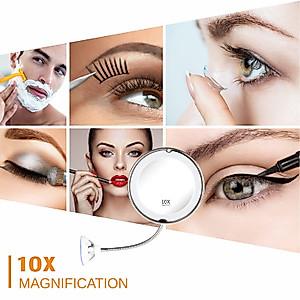 TOP4EVER 8" Magnifying Mirror with Light Lighted Makeup Mirror with Magnification ，Flexible Magnifying Mirror with Suction Cups