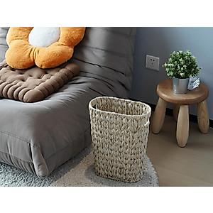 Coeusy Wicker Trash Can,Bathroom Trash Can,Waterproof Wicker Waste Basket for Bathroom,Narrow Small Waste Basket for Bedroom,Office, Cream White 5 Gallon