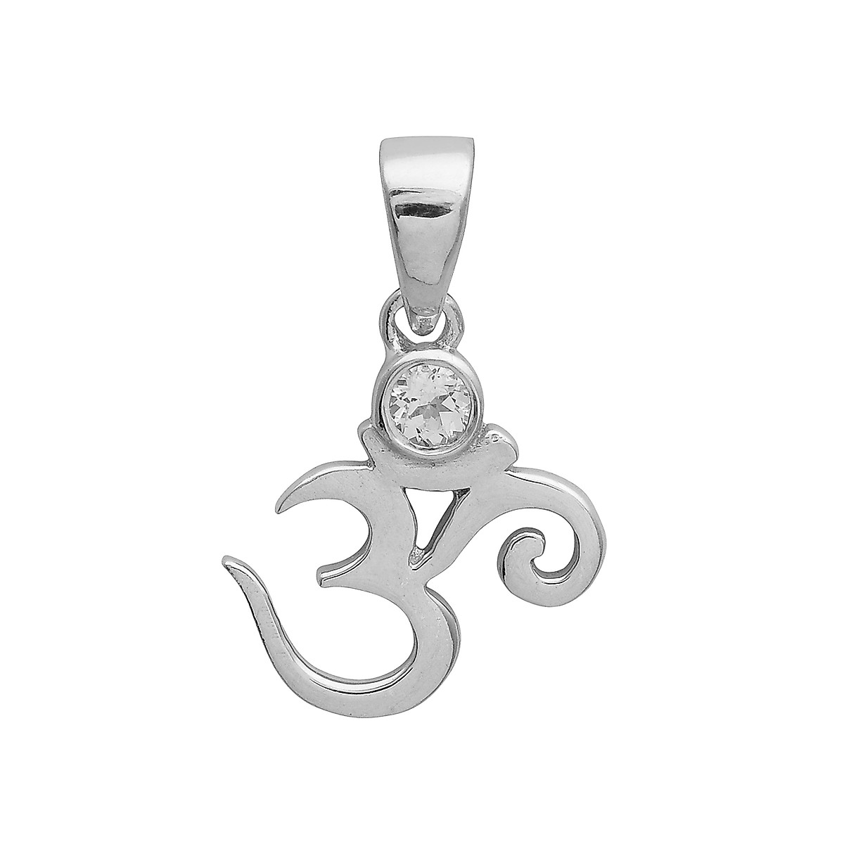 Shine Jewel Aum Ohm Om Pendant With Cubic Zirconia On Bindu 925 Sterling Silver