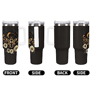 Bee Moon 40OZ Tumbler Stainless Steel Travel Mug Water Bottle Car Cup Tea Cups with Lid White-style