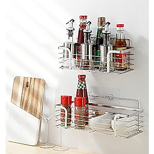 ProttyLife Shower Caddy, Shower Caddy Basket Shelf with Soap Holder,Adhesive Shower Organizer with Hooks,No Drilling SUS304 Rustproof Bathroom Shower Storage Organizer,Shower Shelves(Sliver)