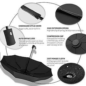 SIEPASA Two Packs Auto Open & Close Small Travel Umbrella Compact for Backpack-Umbrellas for Rain, Windproof Lightweight Strong Mini Portable Umbrellas for Men and Women.(Black, 2 Pack)