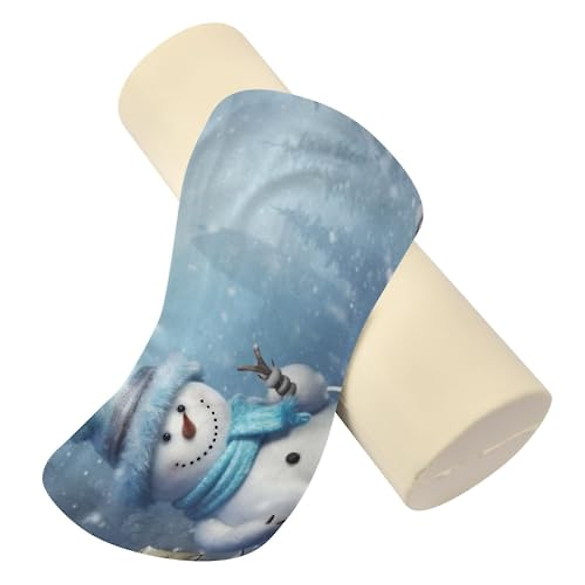 xigua Christmas Snowman Neck Roll Pillow for Neck Relief with Removable Washable Cover - Memory Foam Round Cylinder Bolster, Ergonomically Designed for Head, Neck, Back, and Legs