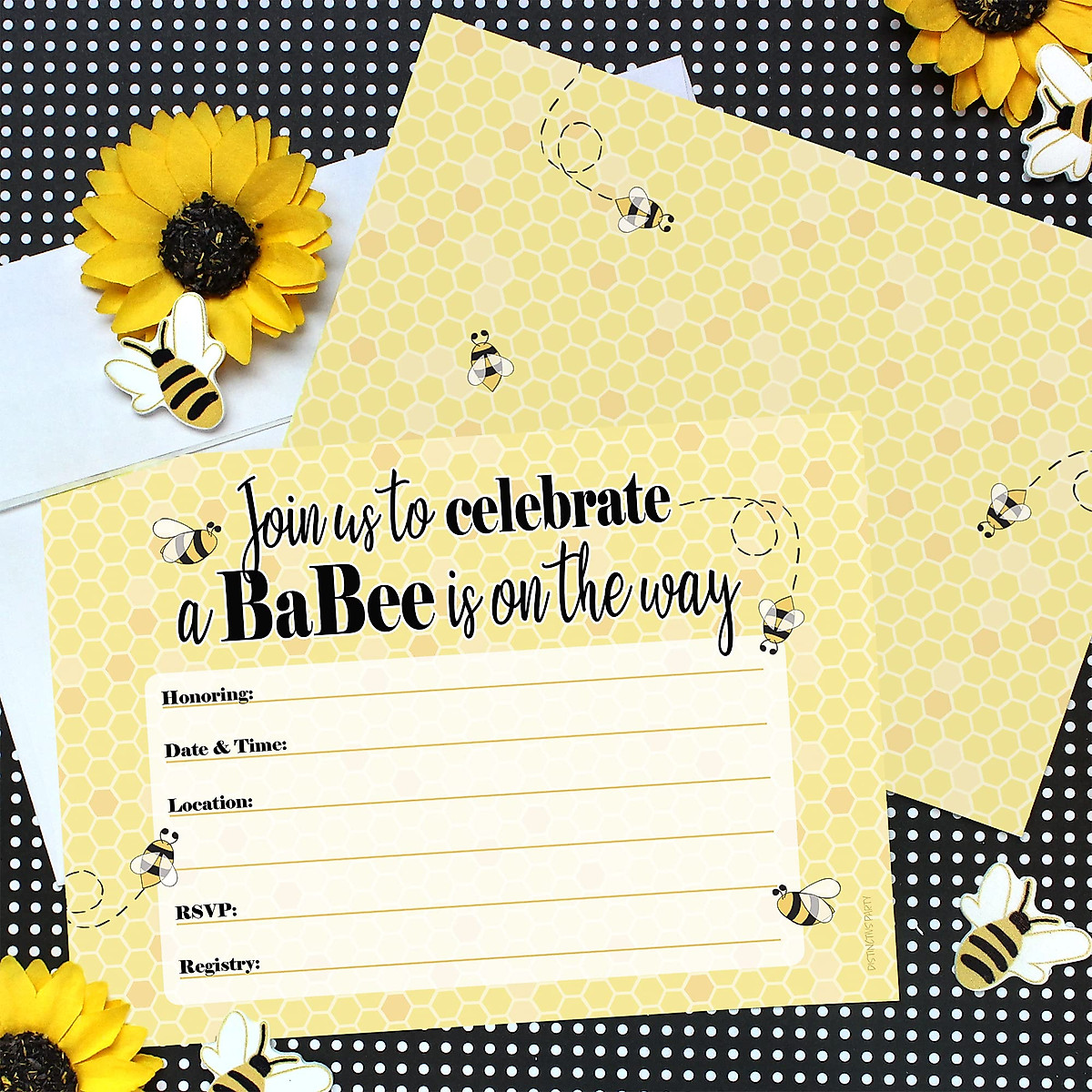 DISTINCTIVS Bumble Bee Baby Shower Party Invitations - BaBee on the Way - 10 Cards with Envelopes