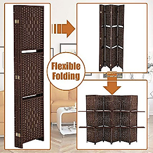 Room Dividers and Folding Privacy Screens 6 Panel 70.6 Inch Tall Portable Room Seperating Divider w/ 2 Display Shelves Solid Wood Room Partitions Freestanding for Home, Office, Restaurant