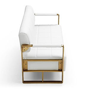 57.9" Modern Faux Leather Loveseat Sofa, Accent 2 Seater Couch with Golden Metal Arms, for Living Room Office Small Spaces Apartment Studio, White