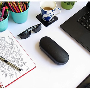 My Eyeglass Case - Men Sunglasses case in Premium Leather Like - Eyeglasses Case Hard Shell with Microfiber Pouch & Cloth Glasses Case - Medium to Large for Men and Women (AS87 Black with Pouch)