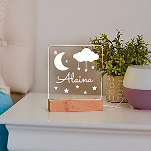 souleather Moon and Stars Custom Name Kids Bedroom, Nursery Personalized Night Light, Childs Playroom, Gift for Kids