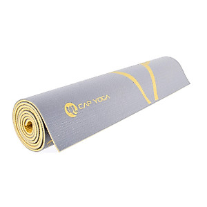 CAP Yoga Mat with Carry Strap, 5mm, Reversible Dahlia Design, Yellow/Gray