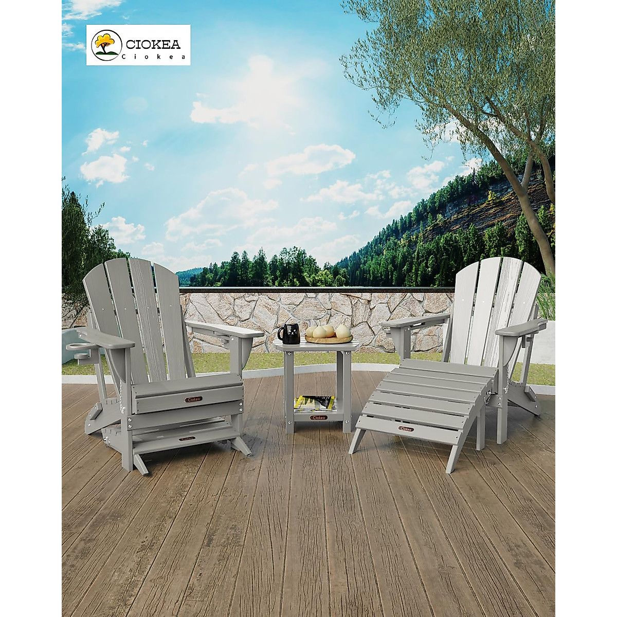 Ciokea Plastic Folding Footstool for Deck Backyard Patio Outdoor Poolside Porch Lawn Indoor, Grey