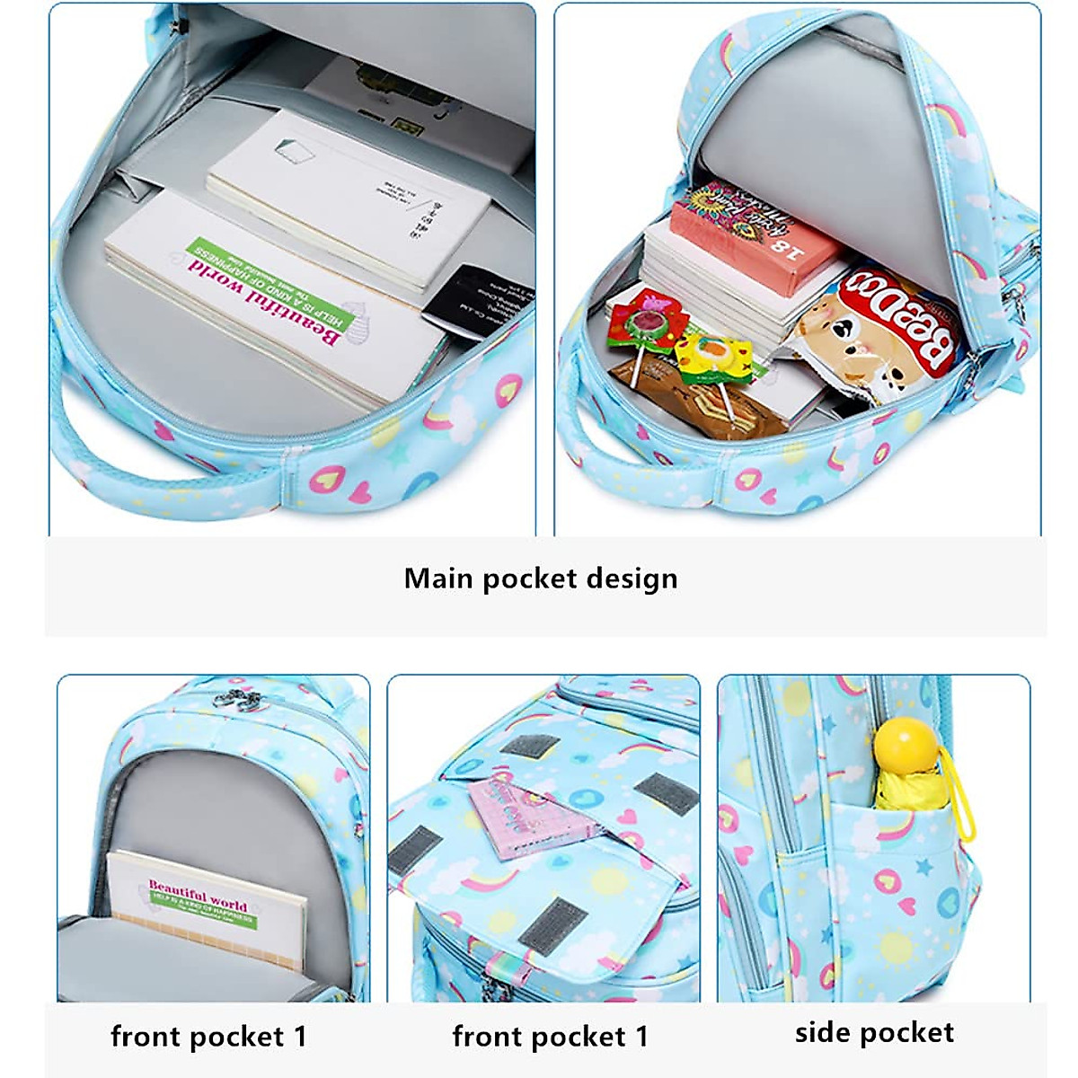 Rainbow Backpack Set with Lunch Bag Bookbag for Girls 2pcs SchoolBag for Preschool Kindergarten Toddler Kids School Backpack