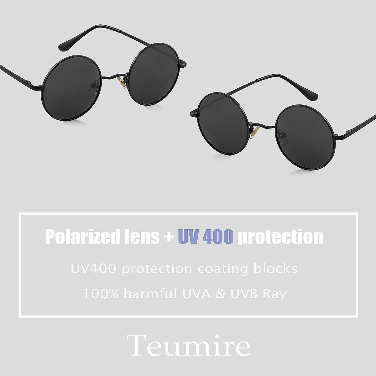 Retro Small Round Polarized Sunglasses for Men Women Circle Hippie Style Sun Glasses (Black Frame/Black Lens)