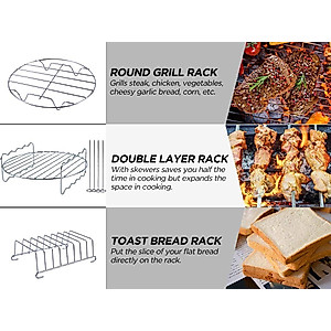 7 Inch 10pcs Air Fryer Accessories Set Fit for Gowise Gourmia Cozyna Ninja,Fit All 3.2qt-6.8qt Air Fryer,Kits with Skewers Silicone Mat,Pizza Pan,Cake Barrel,Non-Stick,Dishwasher Safe,Universal,Black