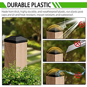 TonGass (6-Pack, Black) 4x4 (3 5/8") Wood Fence Post Caps - Wooden Fence Deck Post Covers - Durable Plastic Water-Proof and UV-Proof - Protect Wooden Fence Poles from Cracking and Rotting