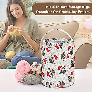 Aslsiy Yarn Bag Cartoon Pug-Dog Small Crochet Bag Paw White Christmas Knitting Project Bag for Yarns Crochet Accessories Gifts for Crocheter Knitter
