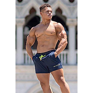 Jed North Men's Fitted Shorts Bodybuilding Workout Gym Running Tight Lifting Shorts Navy Medium
