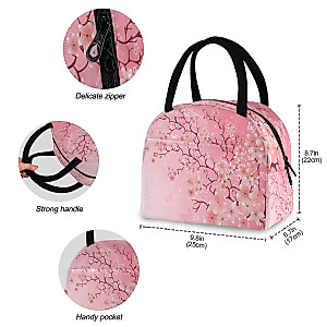 AUUXVA Cherry Blossom Japanese Lunch Bag for Women Cooler Insulated Reusable Tote Bag Portable Lunch Box Bag for Children Girl Adult Office Picnic