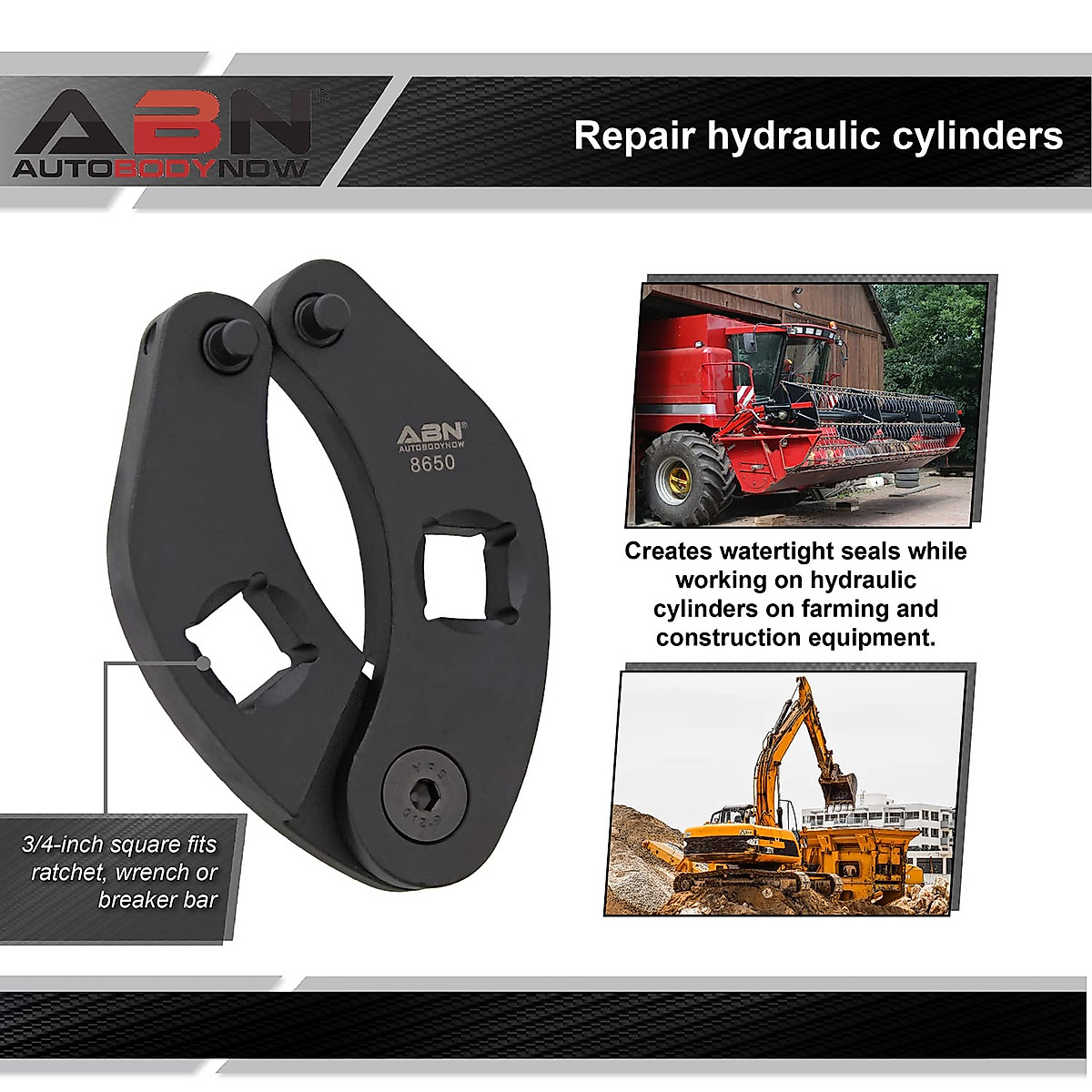 ABN Adjustable Gland Nut Wrench – 3/4in Drive Small Universal Hydraulic Cylinder Spanner Wrench, 2 to 6in Capacity