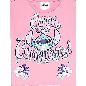 Disney Girls Lilo Stitch French Terry - 4-16 Tee & Short Set, Pink, 10-12 US