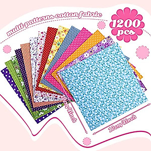 1200 Pcs 4 x 4 Inches Cotton Fabric Bundle Floral Precut Fat Squares Fabric Scraps Cotton Quilting Fat Flower Fabric Patchwork for DIY Craft Sewing Clothing