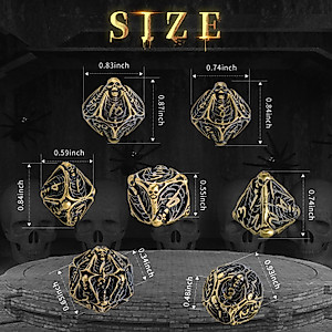 DND Dice Set Polyhedron Dice Skull Hollow Metal Dice for Dungeons and Dragons Role Playing Games PCCECQEE Dice 7PCS D&D Set Collection Gifts (Bronze-02)