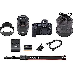Canon EOS R5 Mirrorless Digital Camera with 24-105mm f/4L Lens (4147C013), 64GB Memory Card, Case, Corel Photo Software, 2 x LPE6 Battery, External Charger, Card Reader, LED Light + More (Renewed)