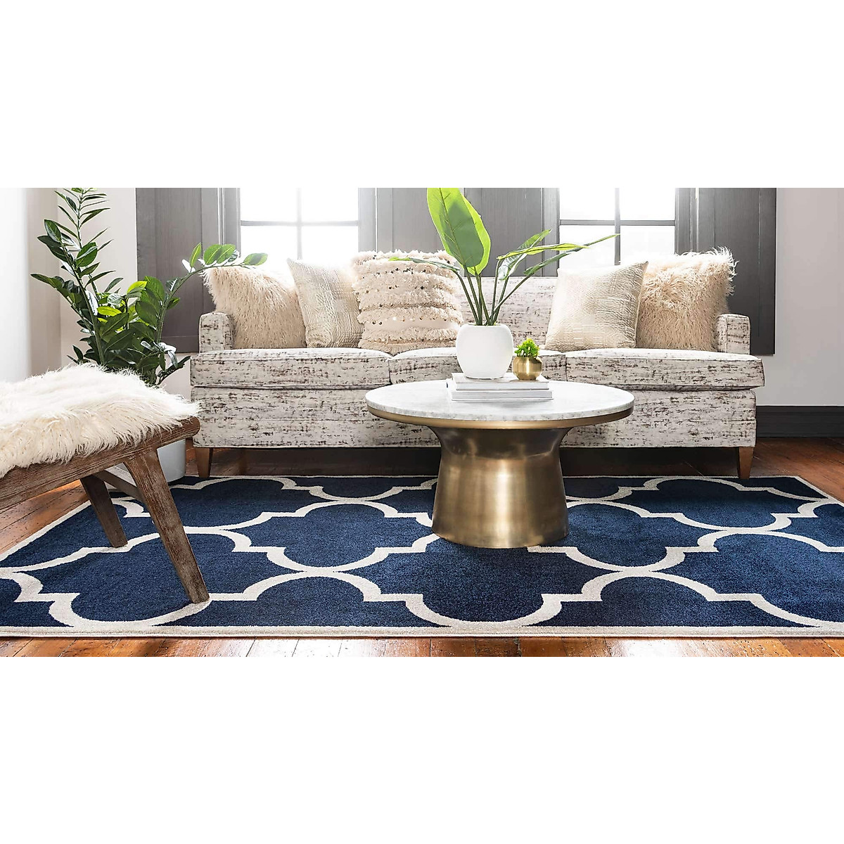 Unique Loom Trellis Collection Modern Morroccan Inspired with Lattice Design Area Rug, 7' 1" x 10' Rectangle, Navy Blue/Beige