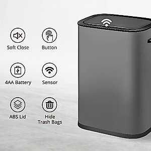 GAOMON Automatic Trash Can with Lid, 14.5 Gallon Touchless Garbage Can, Smart Motion Sensor Rubbish Can, 55 L Rectangular Stainless Steel Waste Basket for Kitchen Office Toilet Bedroom, Gray